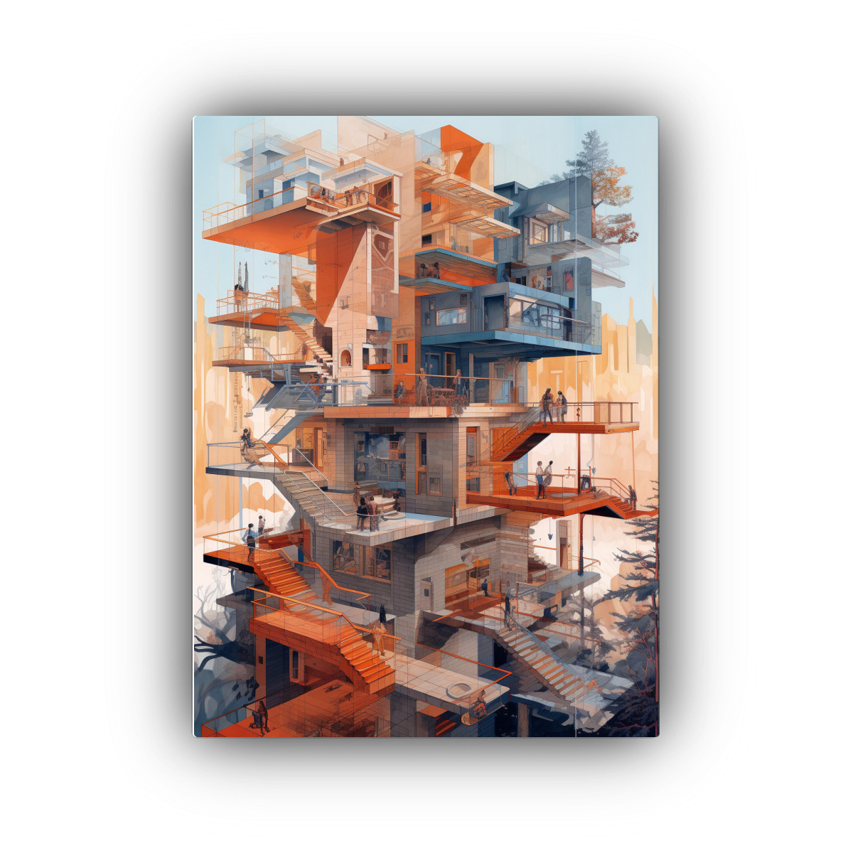 Cuadro Decorativo De Edificio Arquitectónico Con Patrón Intenso - Decocuadros