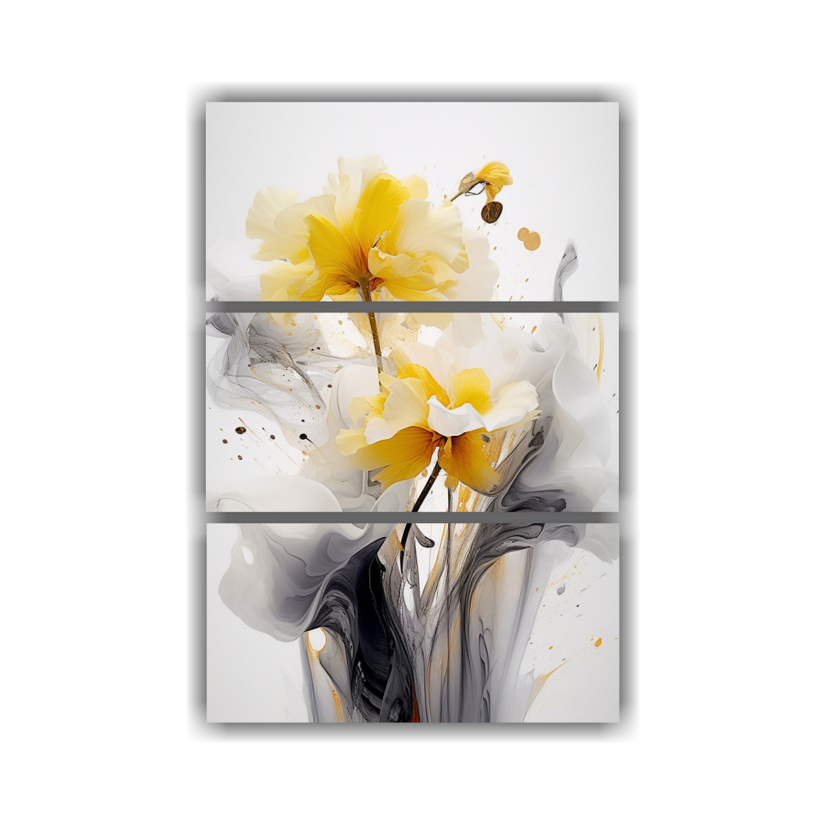 Cuadros Decorativos De Flores Amarillas Y Blancas - Tres Cuadros Abstractos - Decocuadros