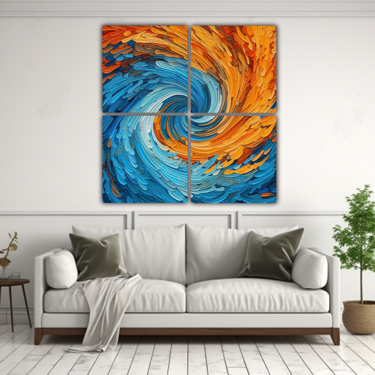 Cuadro Decorativo Psicodélico Con Remolinos Azules Y Naranjas - Decocuadros