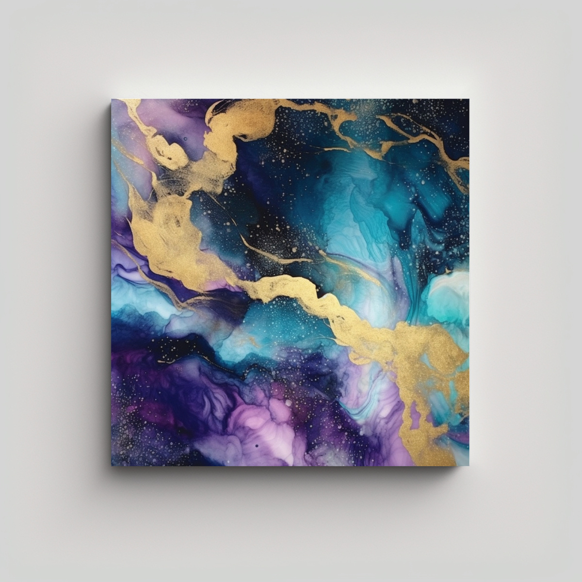 Cuadro Decorativo Abstracto En Tonos Púrpura, Turquesa Y Azul - DecoCuadros