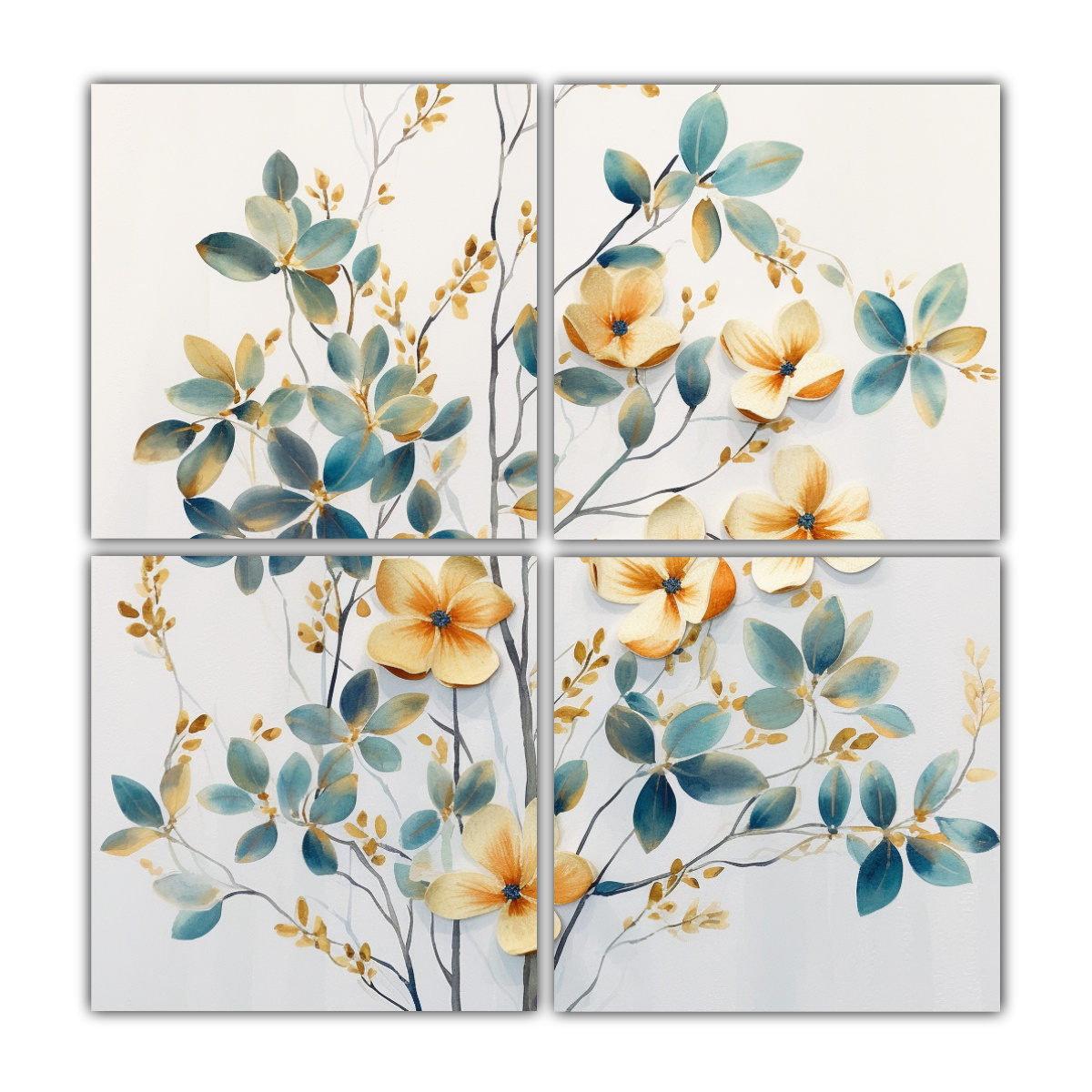 Cuadro Decorativo Con Hermosas Ramas De Flores De Cornejo En Acuarela - Decocuadros