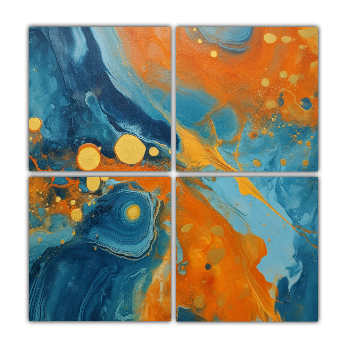 Cuadro Decorativo Abstracto Boho Azul Y Naranja Con Tonos Dorados - Decocuadros