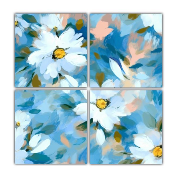 Cuadro Decorativo De Lienzo Con Patrón De Flores En Movimiento Y Colores Azul Medio - Decocuadros