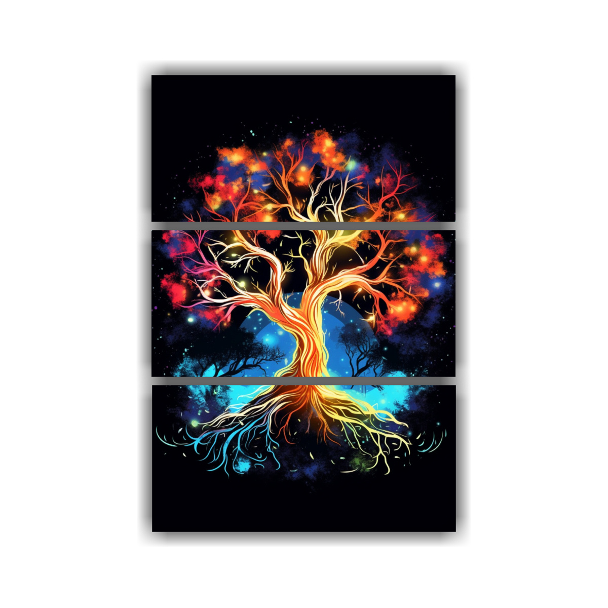 Cuadro Abstracto De Tres Telas: Calidez Y El árbol De La Vida Mágico Y Vívido - Decocuadros