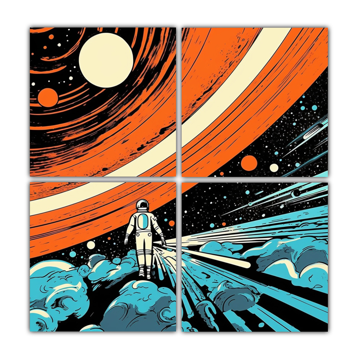 Cuadro Decorativo Estilo Cómic Del Espacio - Cuatro Artes Composición ...