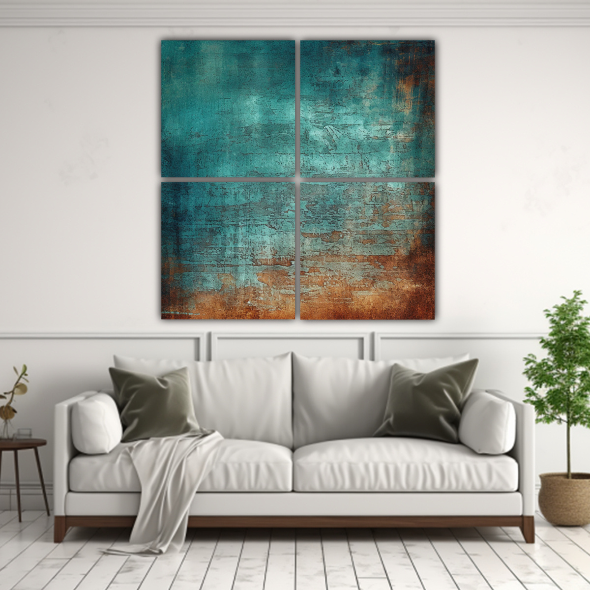 Cuadro Decorativo KRUSH Con Fondo Acuático Grunge Y Pintura Marrón Y Azul - Decocuadros