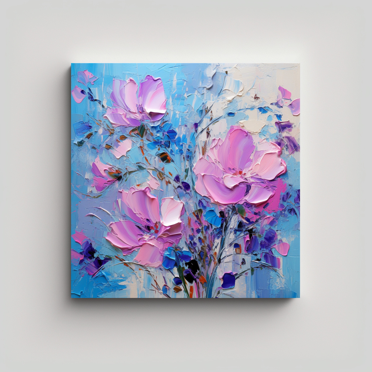 Cuadro Forma Luminosa Flores Rosa Y Azul - DecoCuadros