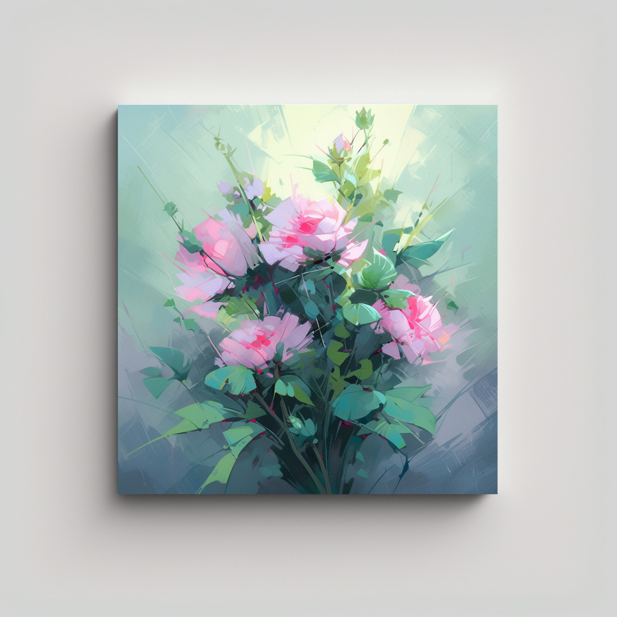 Cuadro De Arte Dibujo Composición Dinámica A Flores En Colores Verde Y Magenta En Pintura Sobre ...