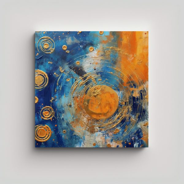 Cuadro Abstracto Boho Poder MIX En Tonos Azul Y Naranja Con Dorado - Decocuadros