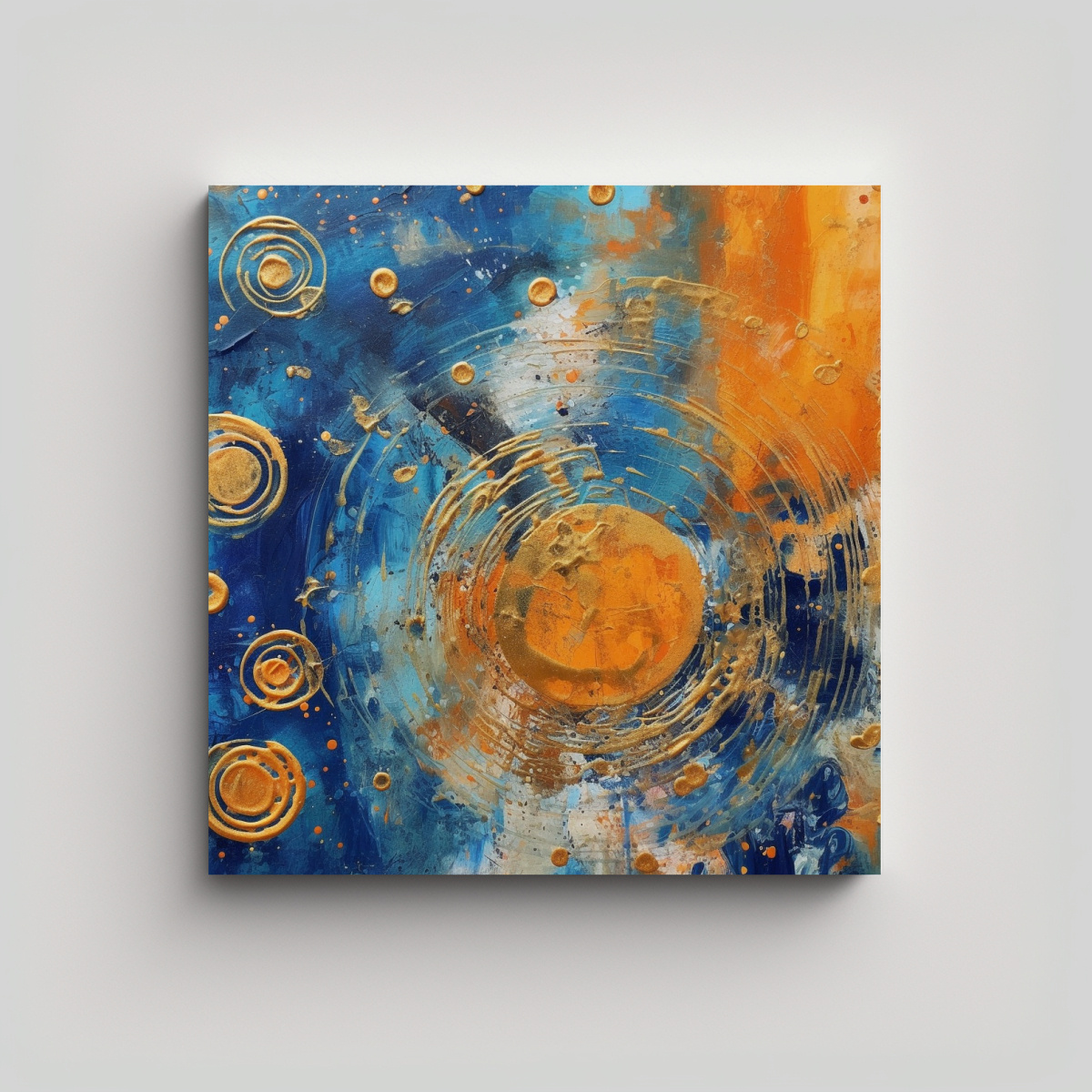 Cuadro Abstracto Boho Poder MIX En Tonos Azul Y Naranja Con Dorado - Decocuadros