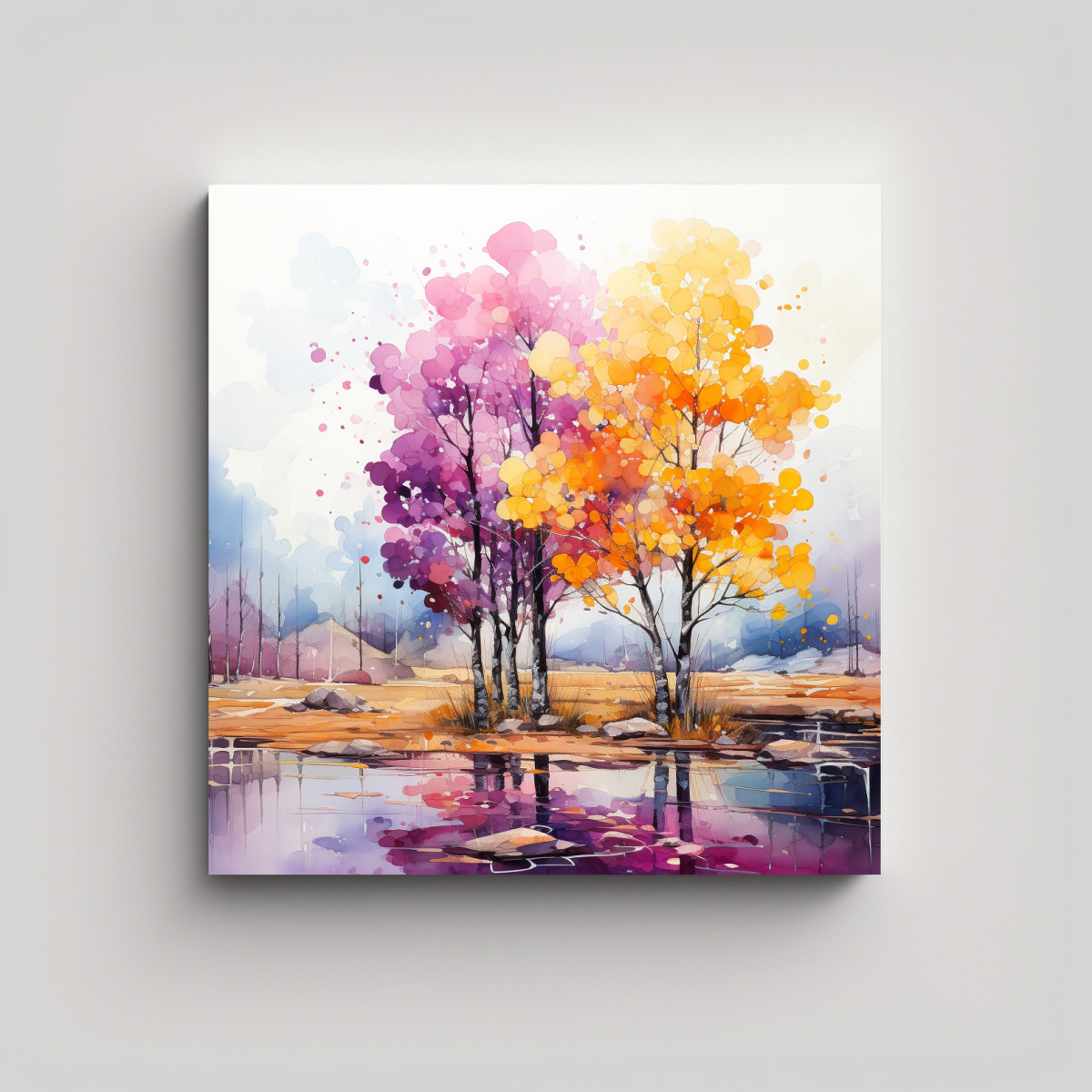 Cuadro Abstracto Clásico De Árbol De Álamo Temblón En Colores Amarillo ...