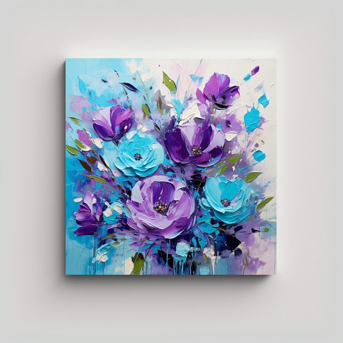 Cuadro Abstracto De Flores En Colores Morados Y Cian En Lienzo - DecoCuadros