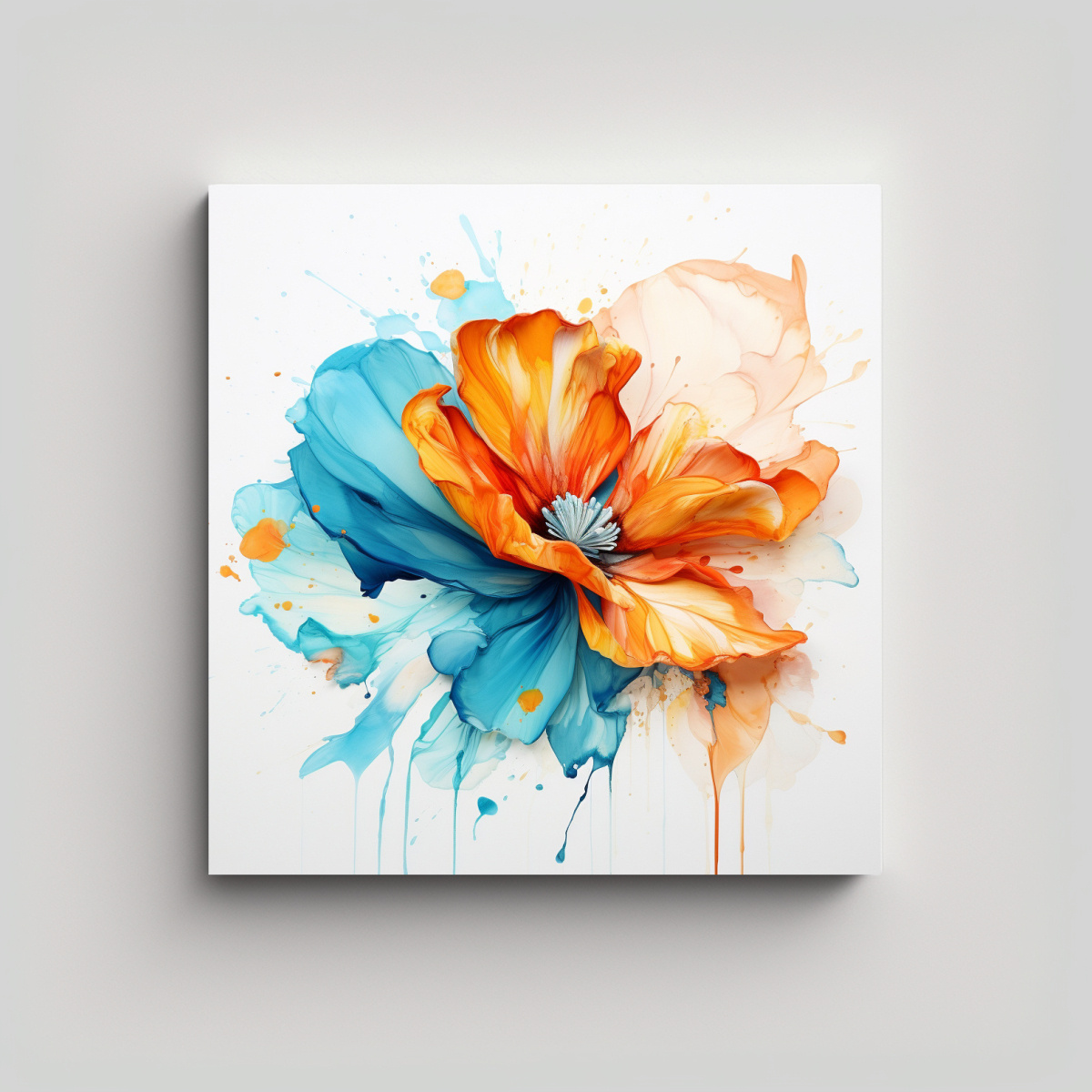 Cuadro Abstracto Tonos Turquesa Y Naranja, Arte De Pared - Decocuadros