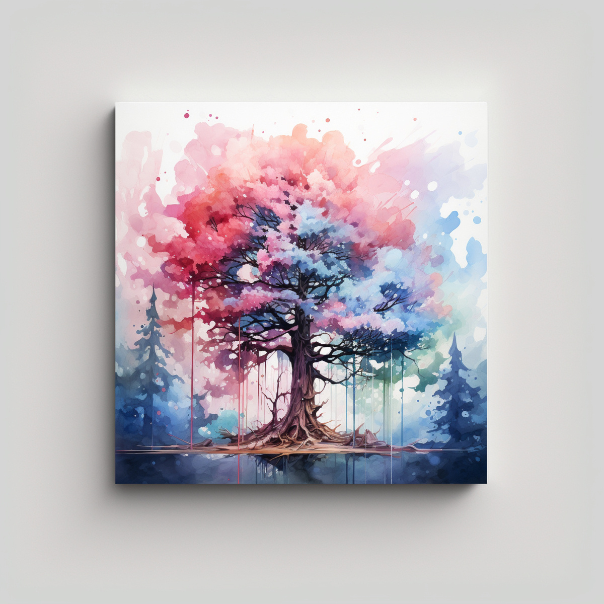 Cuadro Abstracto Lienzo Espectacular Poder Árbol RojoAzul - Decocuadros