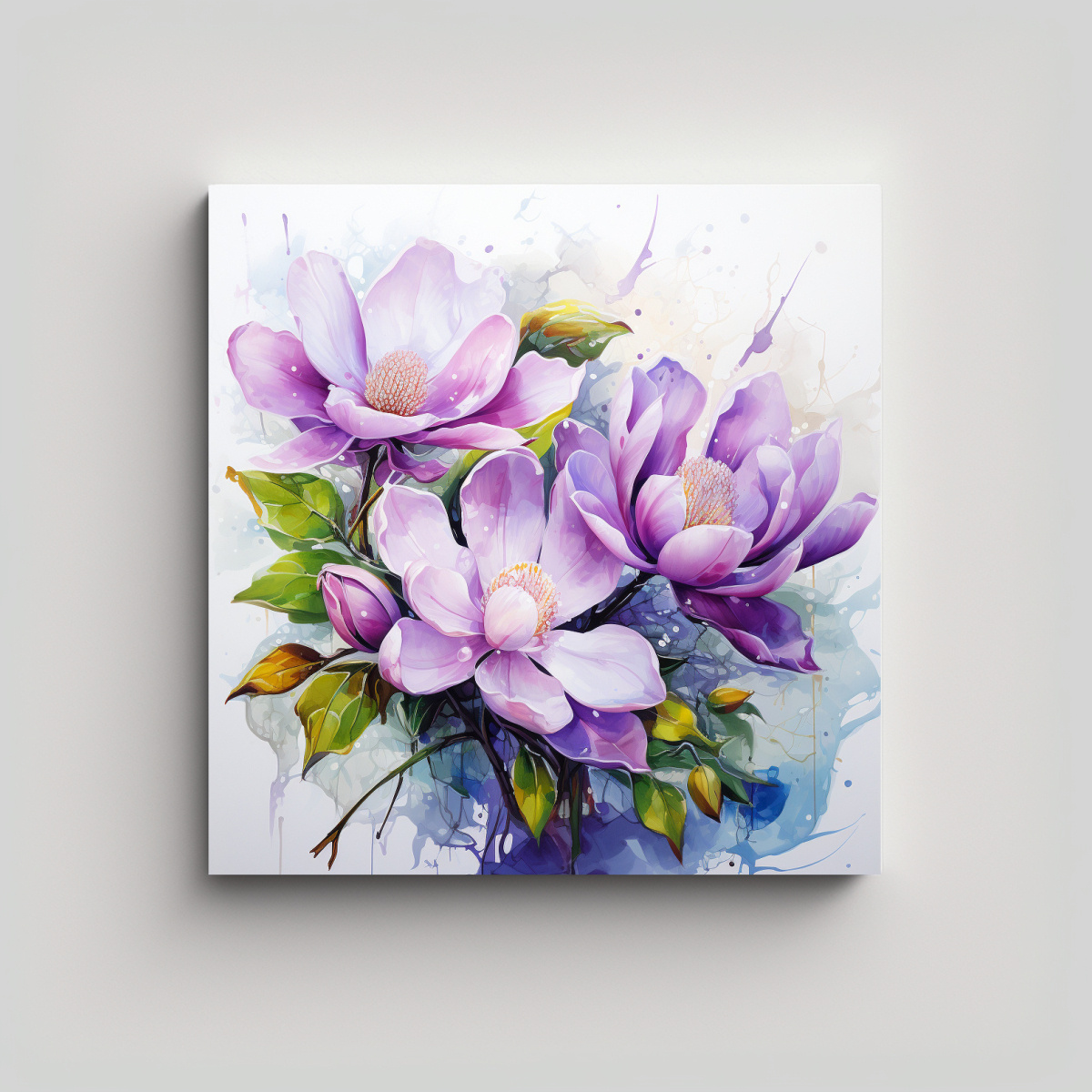 Cuadro Abstracto Magnolias En Colores Verde Y Morado - Decocuadros