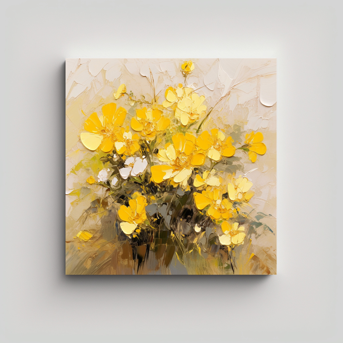 Cuadro Abstracto Para Sala Con Flores Amarillas En Lienzo, Estilo Decorativo - Decocuadros