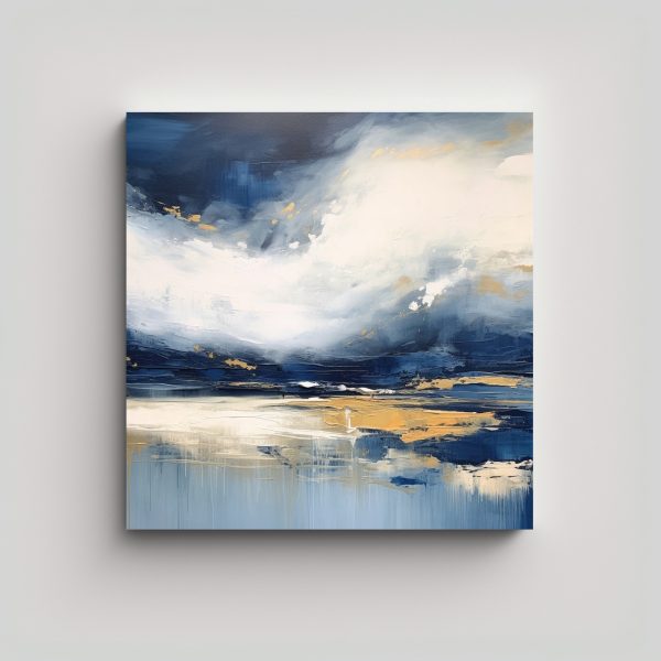 Cuadro Calidos Minimalista En Azul Y Dorado Sobre Lienzo Blanco En ...