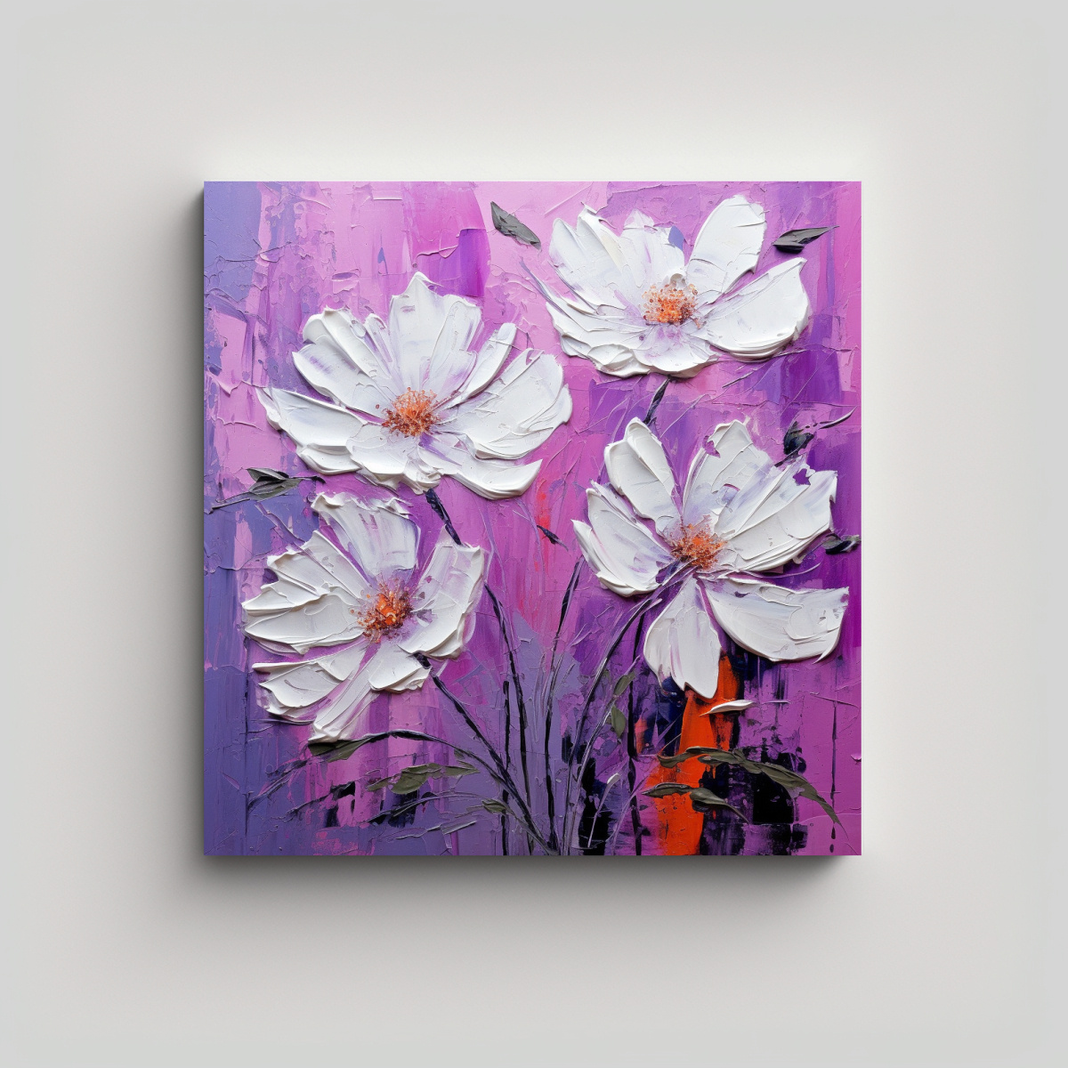 Cuadro Decorativo Floral Blanco Y Magenta - DecoCuadros