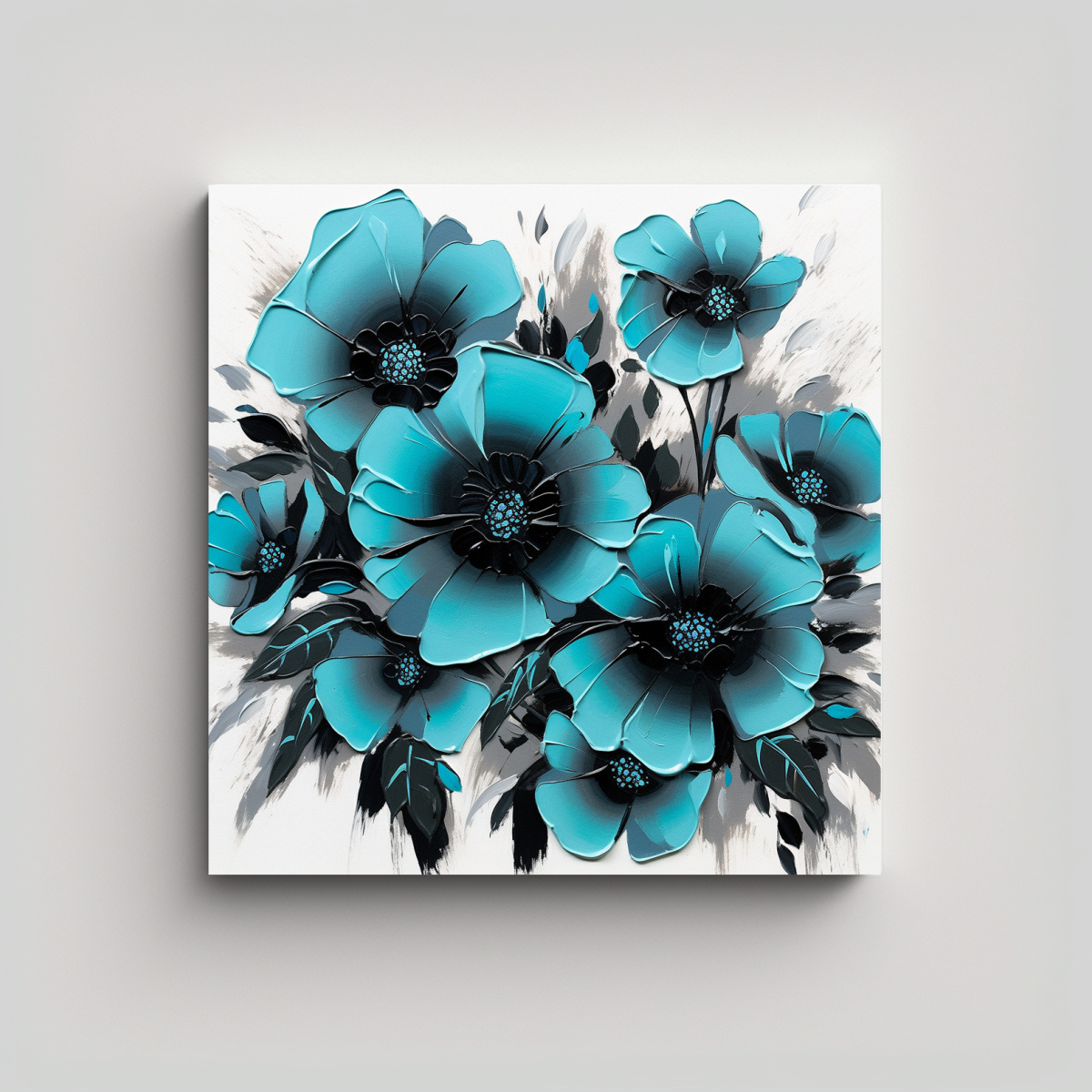 Cuadro De Arte Turquesa Y Negro En Lienzo I Decorativas - Decocuadros