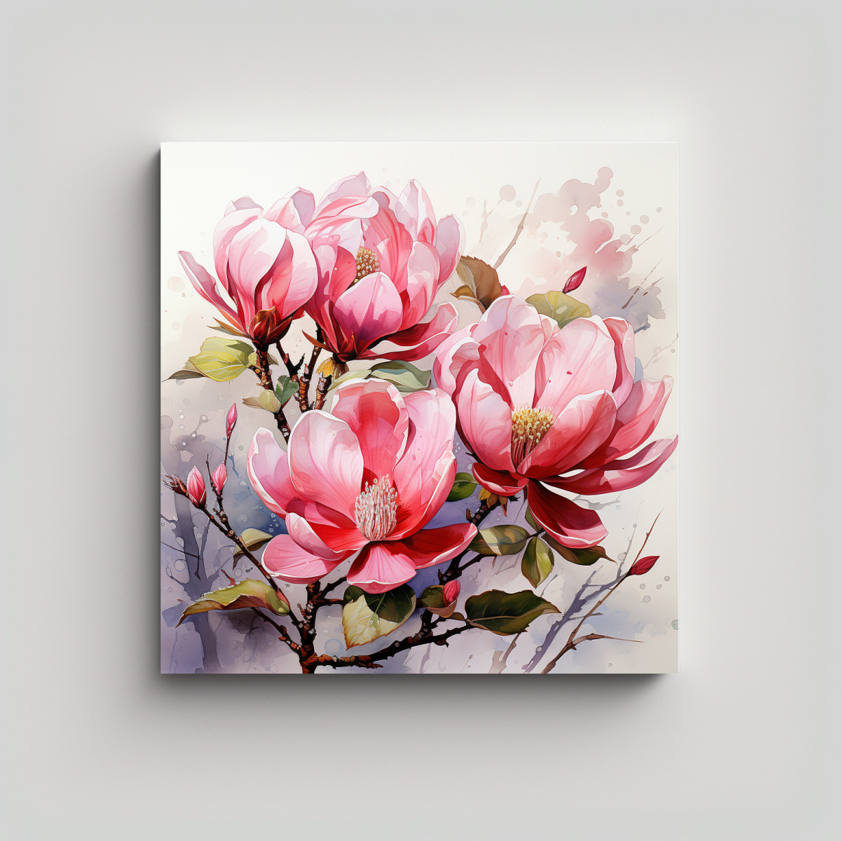 Cuadro De Arte Urbano Imagen De Flores De Magnolias En Colores Verde Y Rojo - DecoCuadros