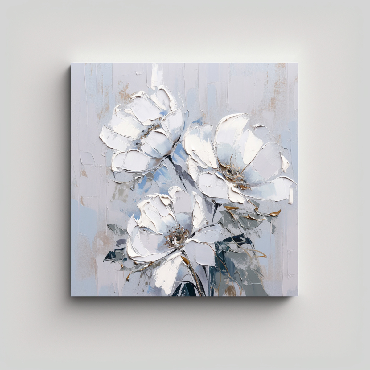 Cuadro De Flores En Lienzo Blanco Y Plateado Para Decoración De Dormitorio - Decocuadros