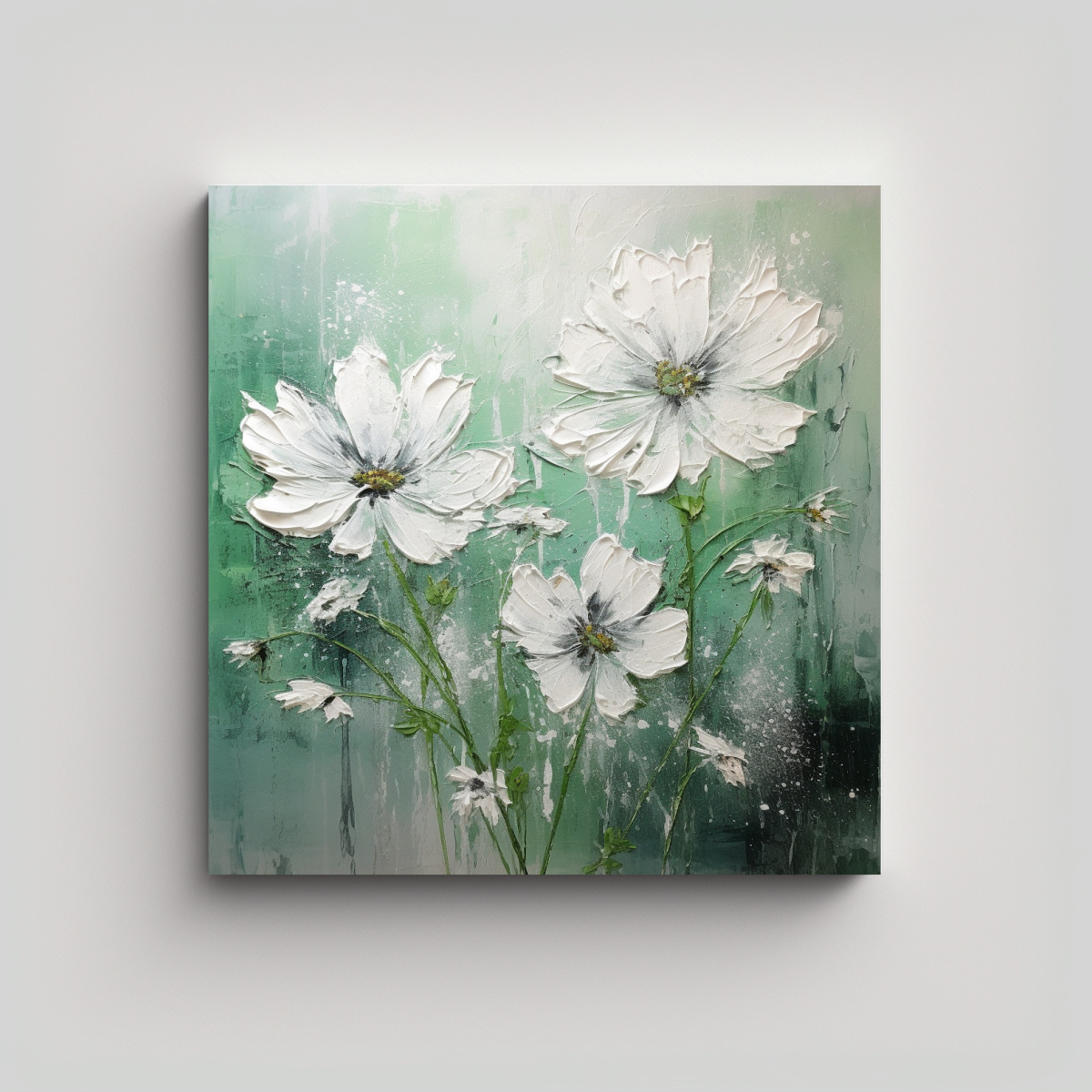 Cuadro De Flores En Tonos Bonito Verde Y Plata - DecoCuadros