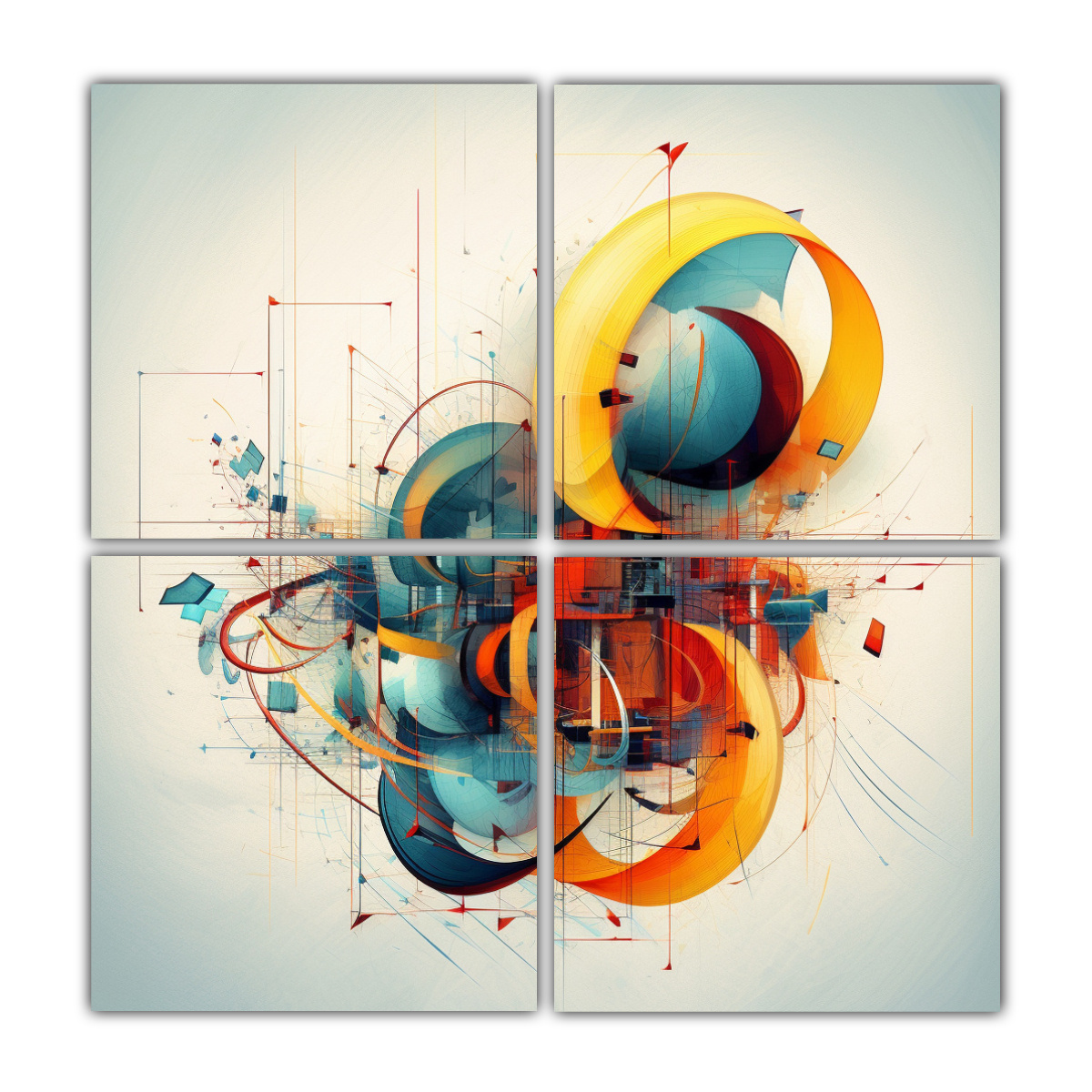 Cuadro De Movimiento Luminoso Abstracto En Bastidor Con 4 Telas - Decocuadros