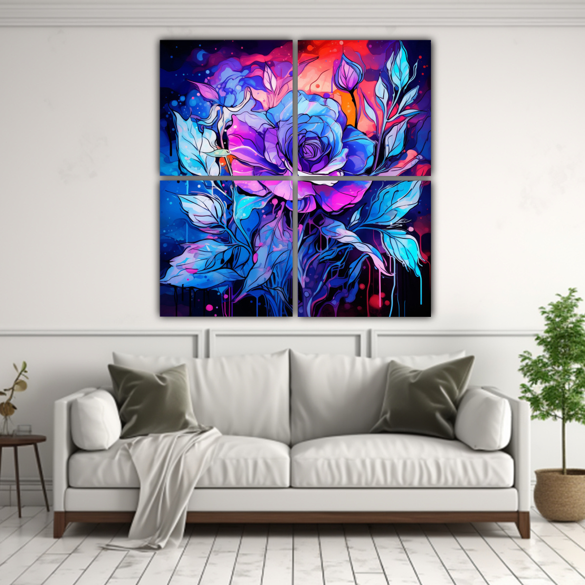 Cuadro De Pared Decorativo Naturaleza Viva En Tonos Púrpura Y Azul Con ...