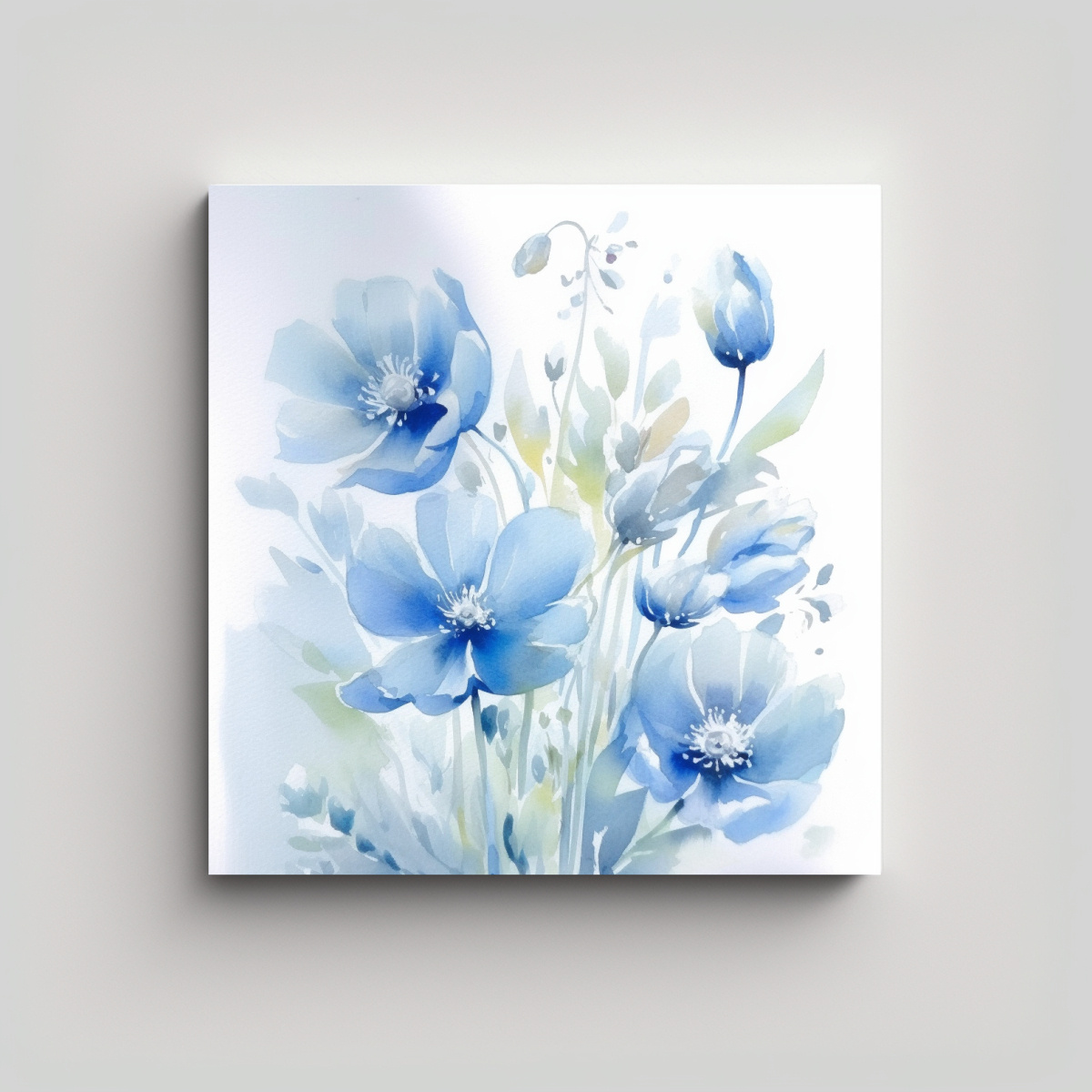 Cuadro De Tela Tonos Estéticos Pintura Acuarela De Hermosas Flores Azules - DecoCuadros