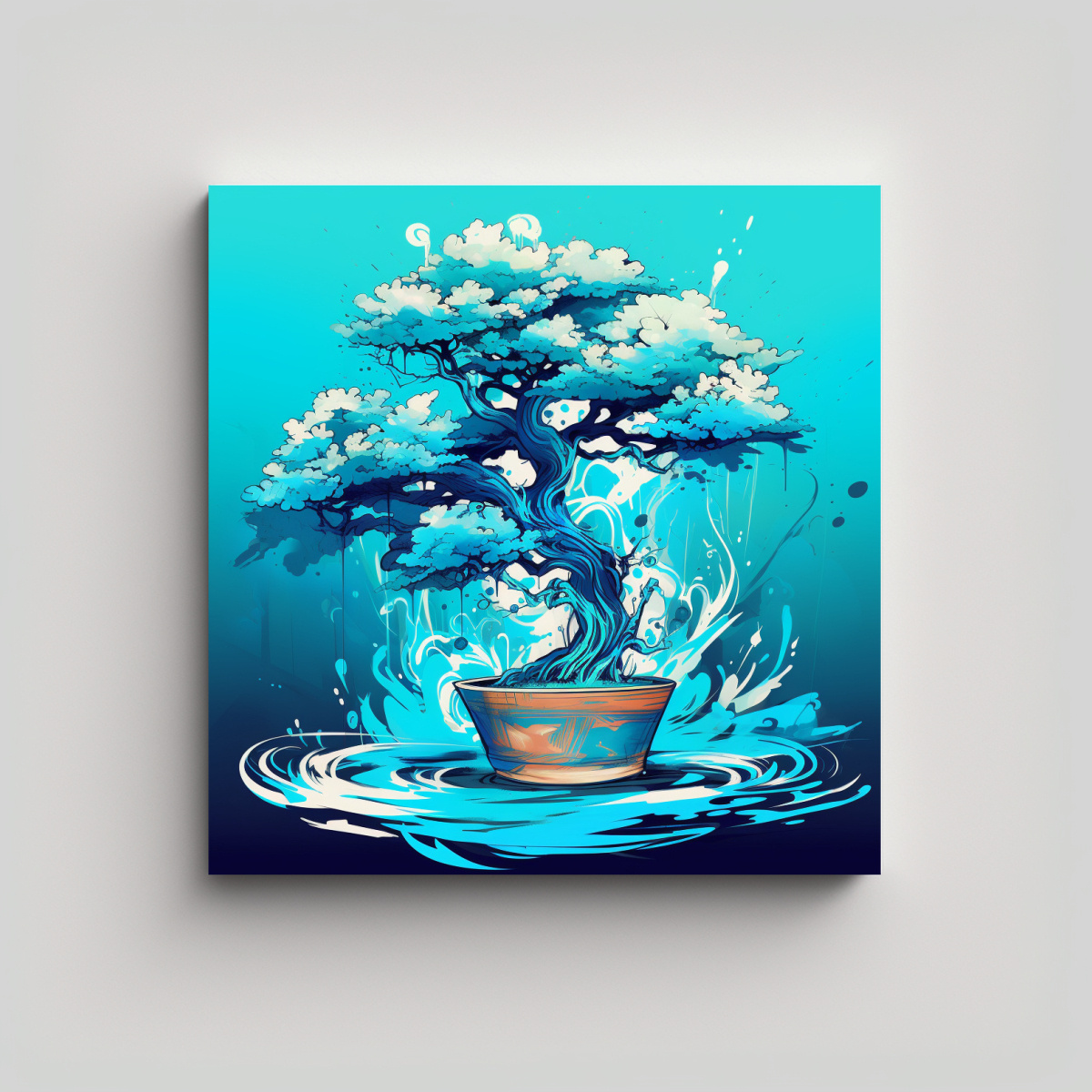 Cuadro Decorativo Un árbol Bonsái En Colores Turquesa Y Azul, De ...