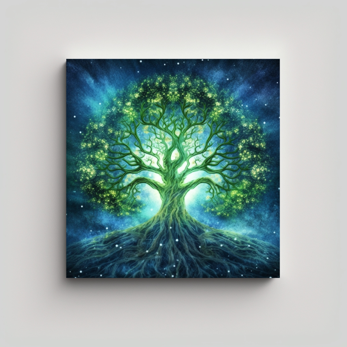 Cuadro Escena Mystical Del Árbol Cósmico De Kin Azul Verde C - DecoCuadros