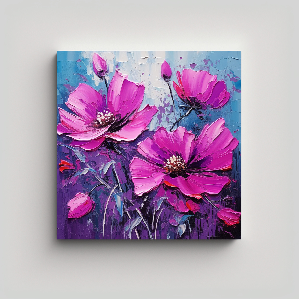 Cuadro Inspirador Para Sala: Pintura En Lienzo De Flores En Colores Magenta Al Estilo - Decocuadros