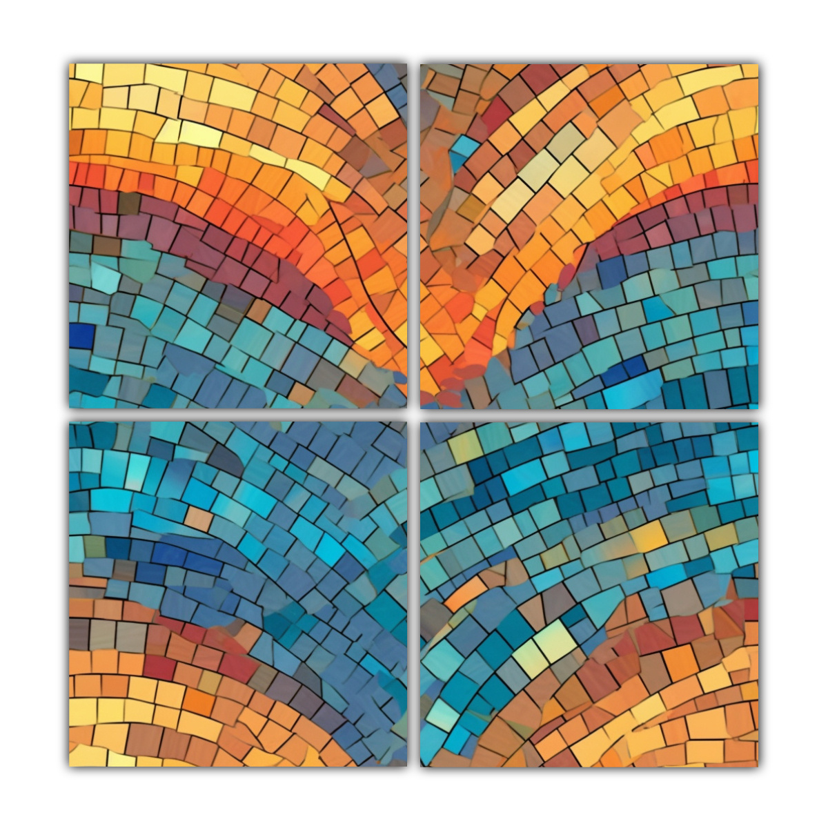 Cuadro Moderno Vida Al Amanecer 4 Telas En Bastidor Con Mosaico - Decocuadros