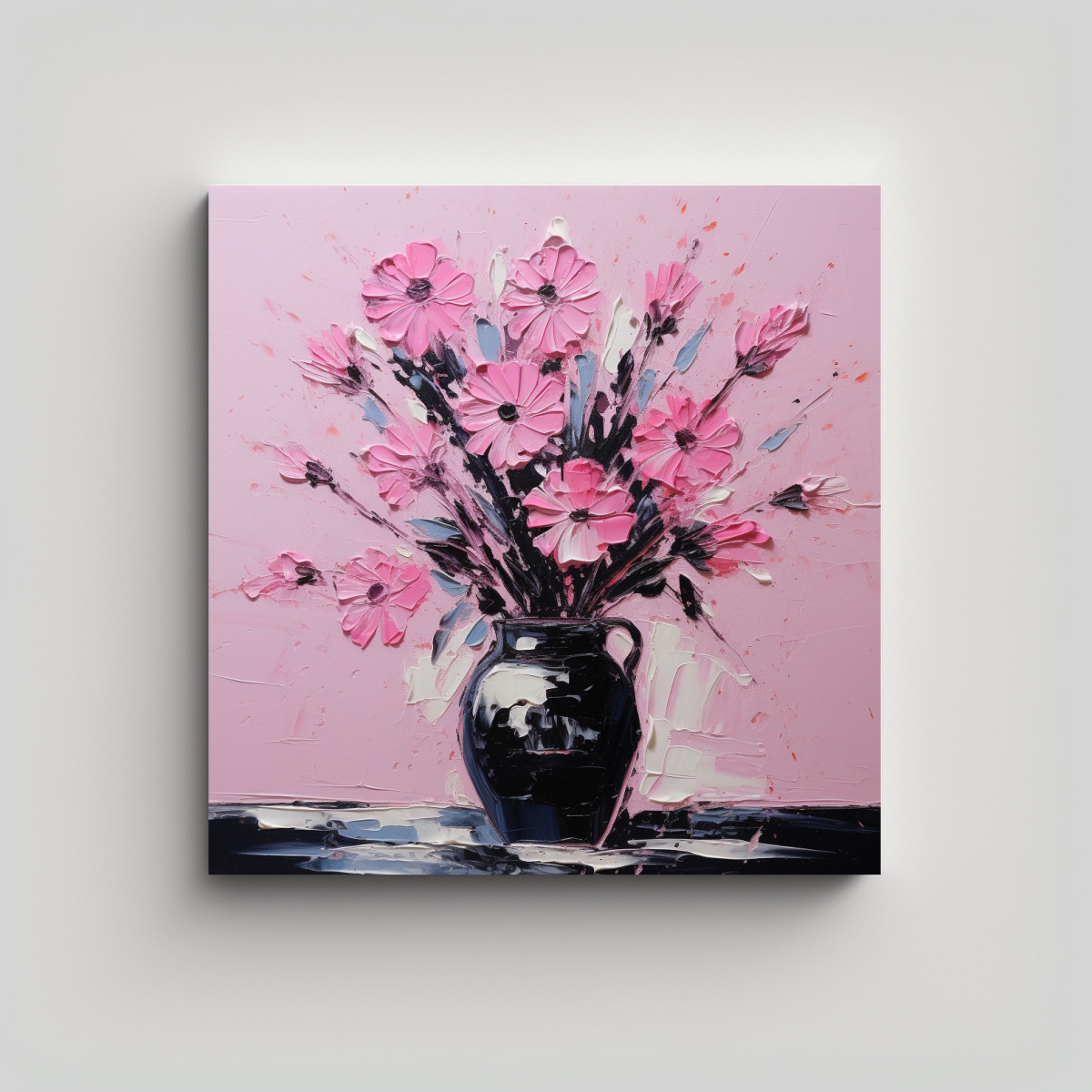 Cuadro Tema Dimensiones A Flores En Negro Y Rosa En Lienzo En La Pintura De Decoración - Decocuadros