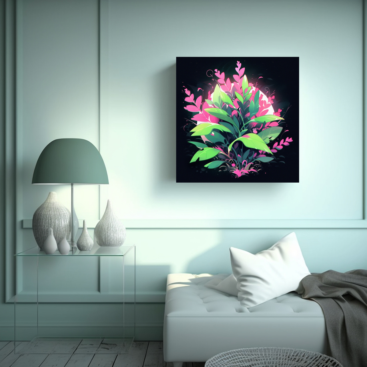 Cuadro Vanguardia Poder Verde Y Rosa Atmosfera Neonoir Estilo Decorativo - Decocuadros
