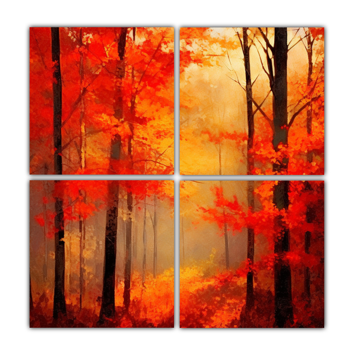 Cuadro Enigmático Bosque Otoñal En Campo Oscuro De Niebla - DecoCuadros