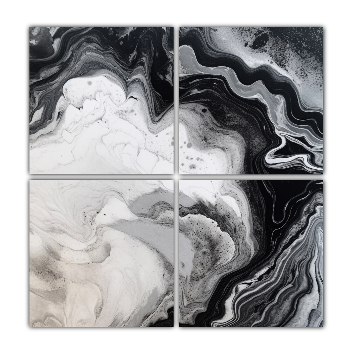Cuatro Cuadros De Dibujo Arte Gráfico En Mármol Blanco Y Negro Con Textura Orgánica De Remolino ...