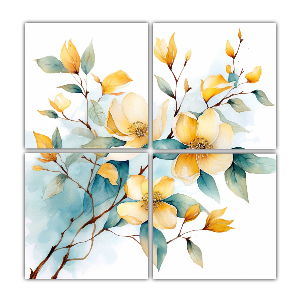 Cuadros Decorativos De Flores De Cornejo En Acuarela - DecoCuadros