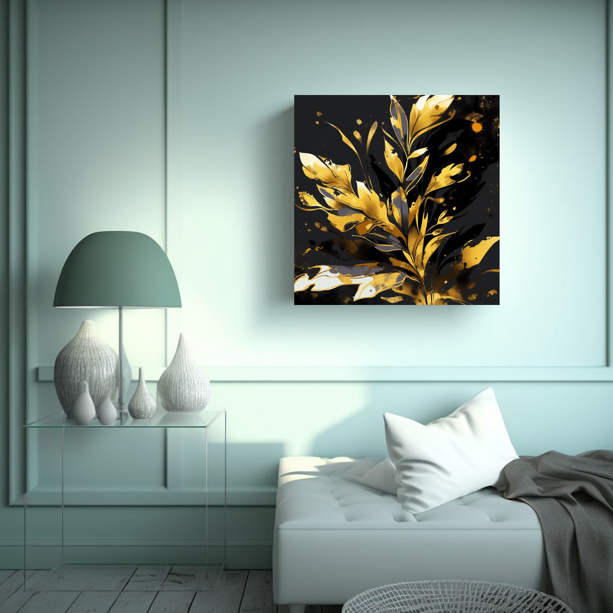 Diseño Cuarto Amarillo Y Dorado Atmosfera Neonoir Estilo - DecoCuadros