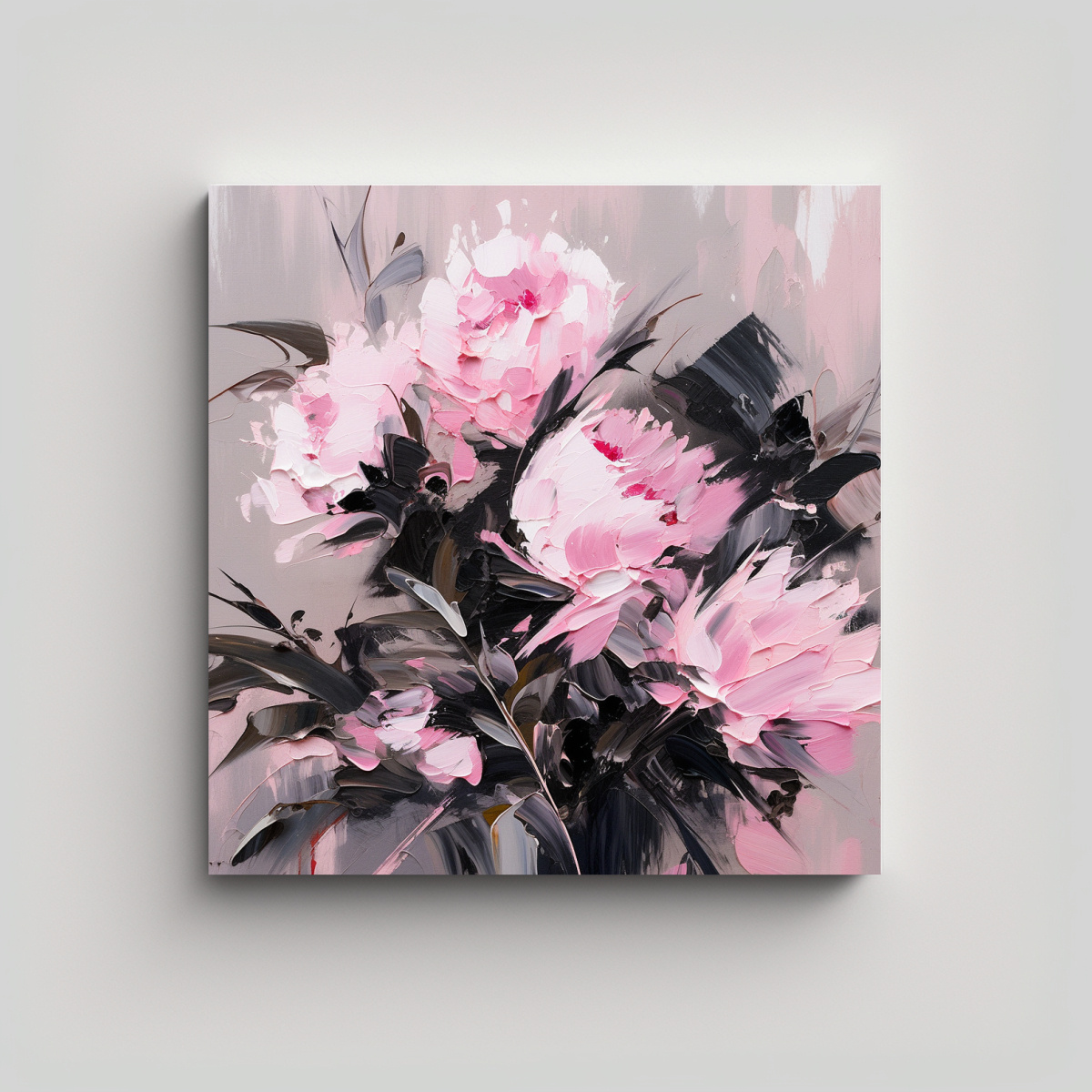 Cuadro Lienzo Conceptual Protagonismo Flores En Negro Y Rosa - Decocuadros