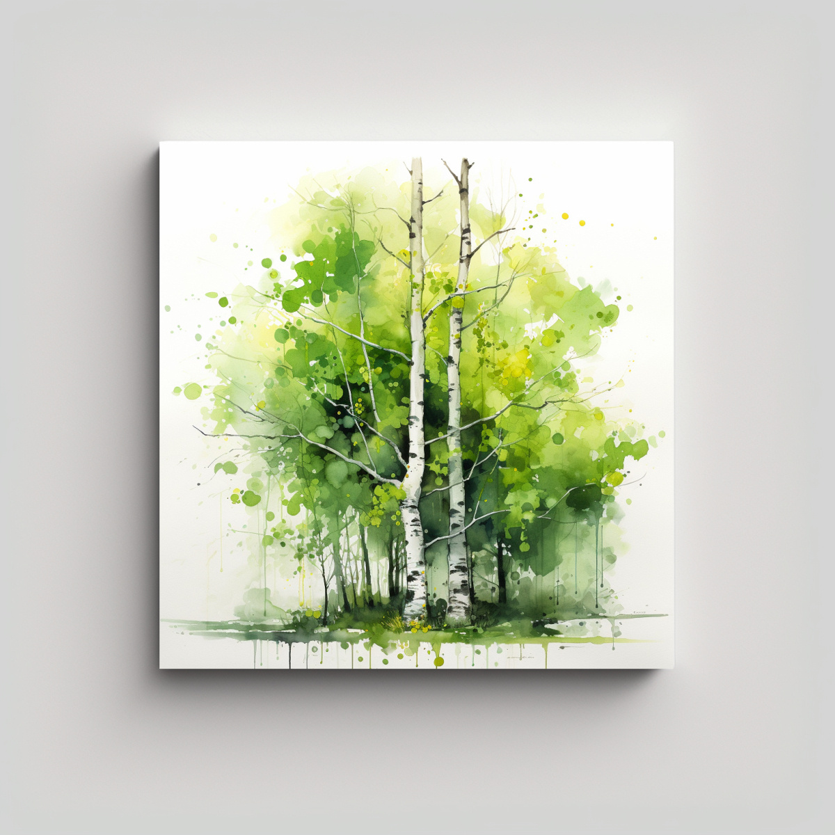 Cuadro Decorativo Abstracto De árbol Aspen En Colores Verdes - Decocuadros