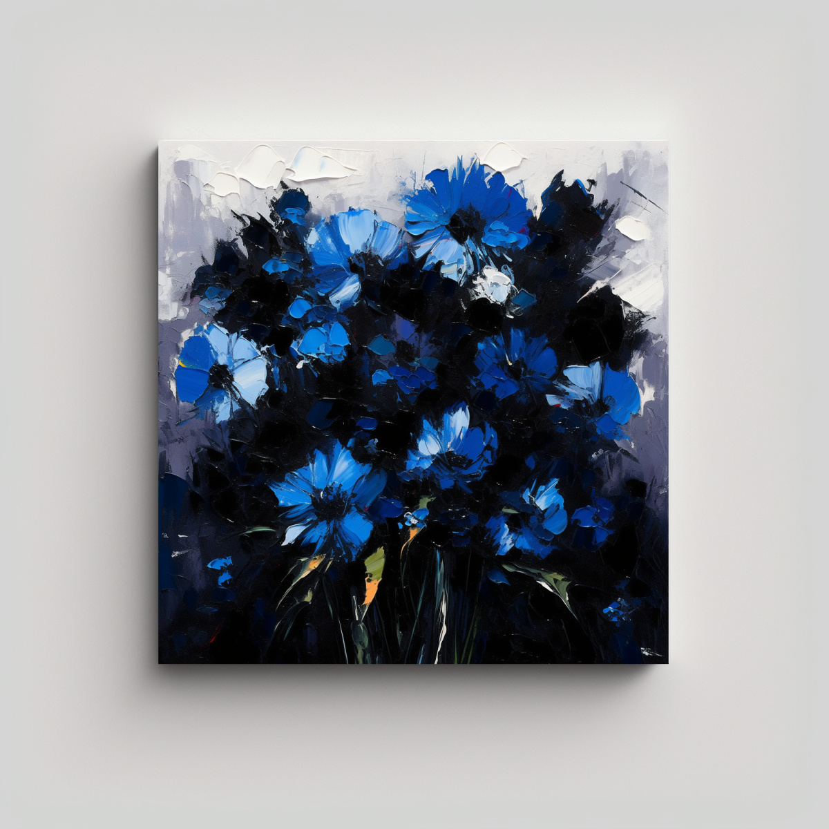 Cuadro Decorativo De Flores En Lienzo En Colores Negro Y Azul Para ...
