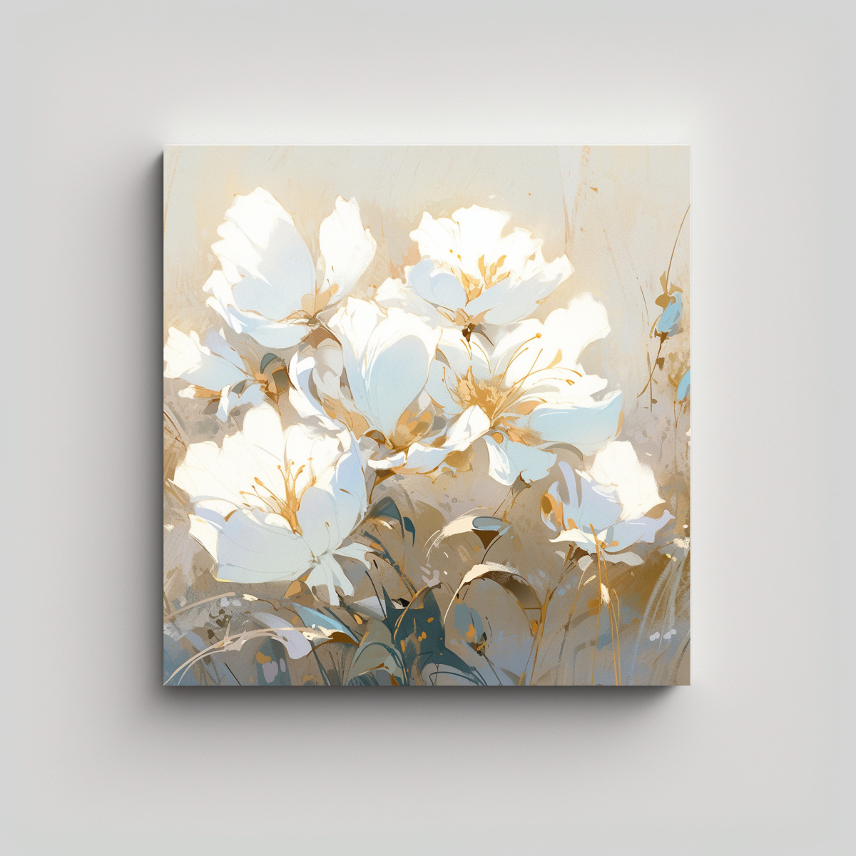 Cuadro Decorativo De Flores En Tonos Blanco Y Dorado En DecoCuadros