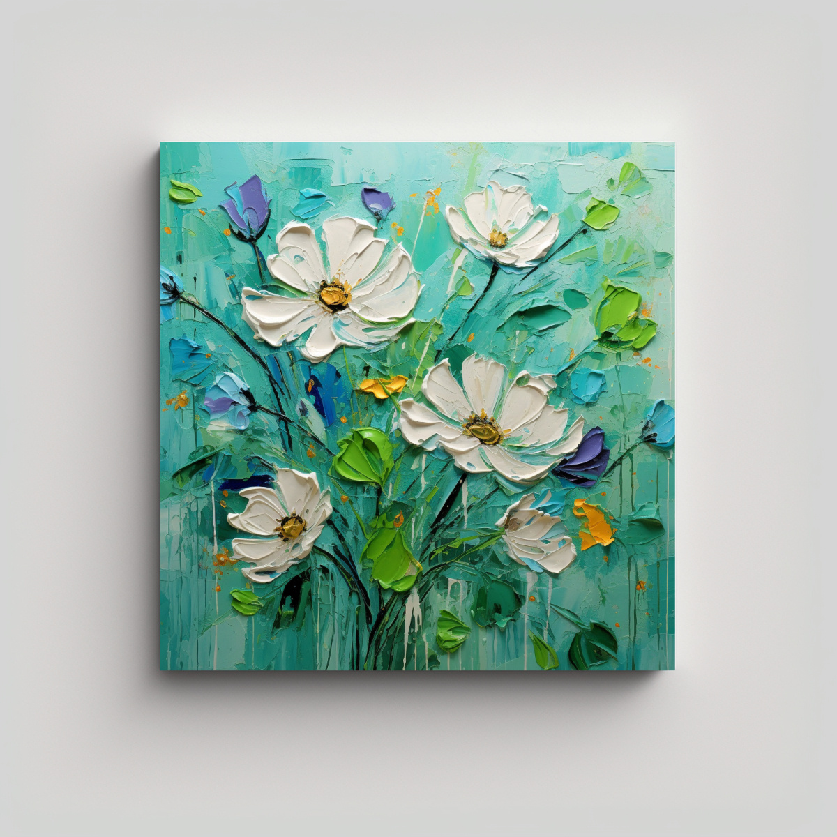 Cuadro De Flores En Verde Y Cian Para Decorar Tu Hogar - Decocuadros