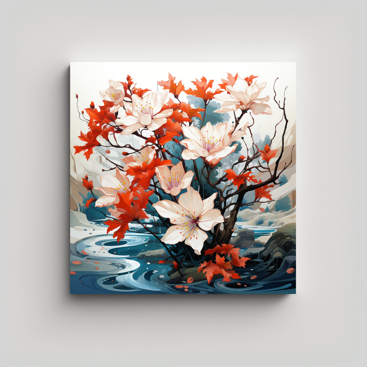 Cuadro Decorativo: Escena De árboles De Arce En Colores Blancos Con Ambiente Neonoir Y Neo Pop ...