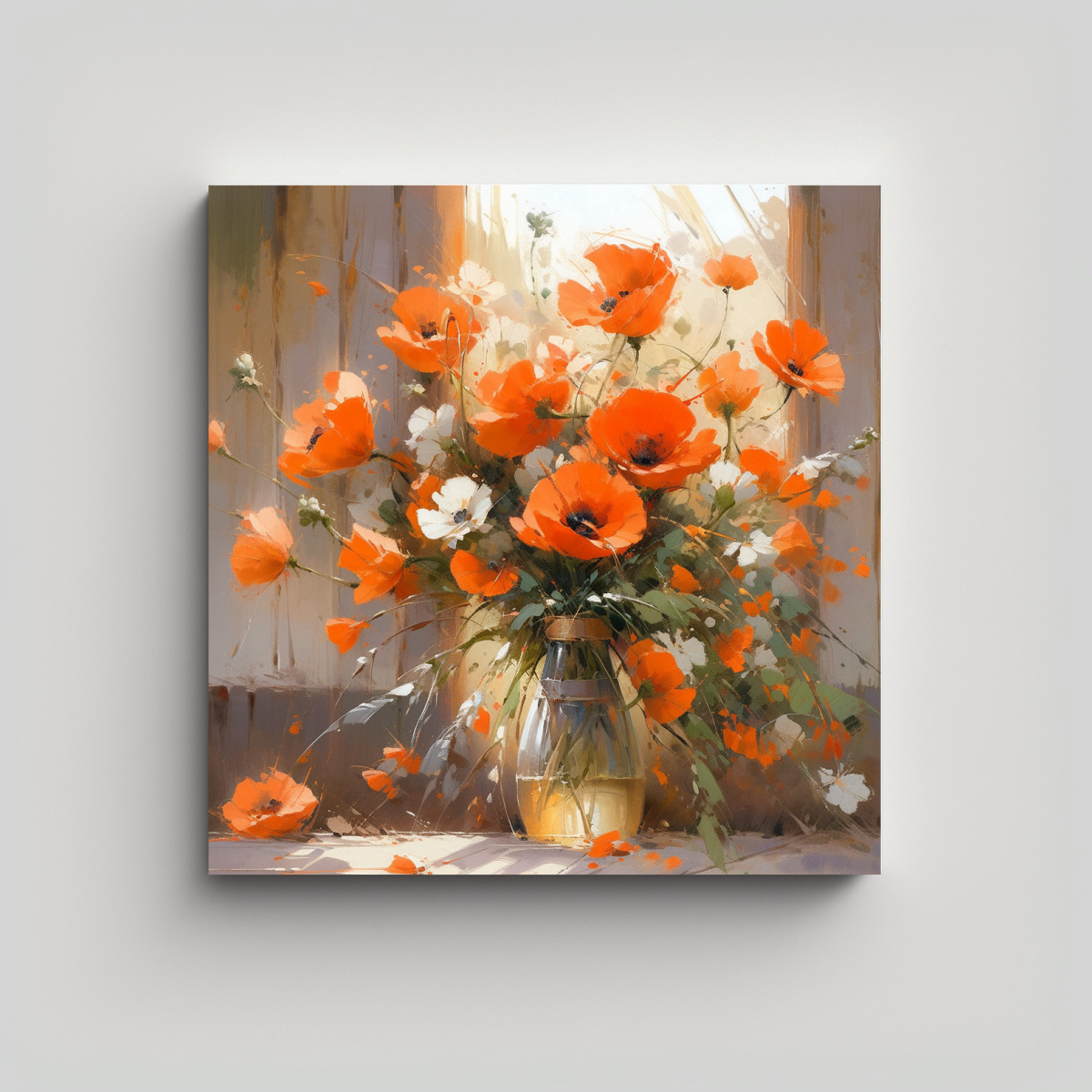 Cuadro Pintura En Lienzo De Flores De Colores Naranja | DecoCuadros