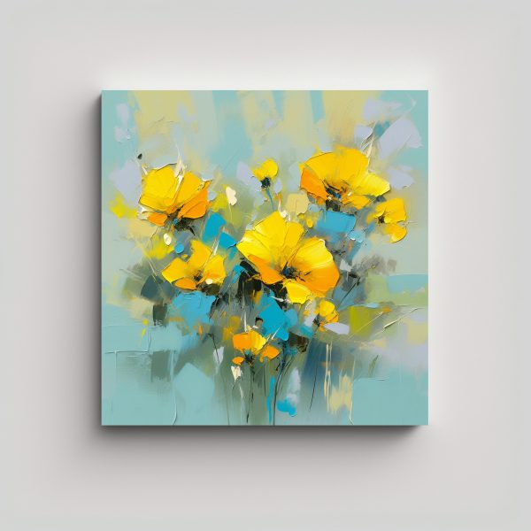 Cuadro De Flores Amarillo Y Cian Para Decoración De Arte Impresionante - Decocuadros