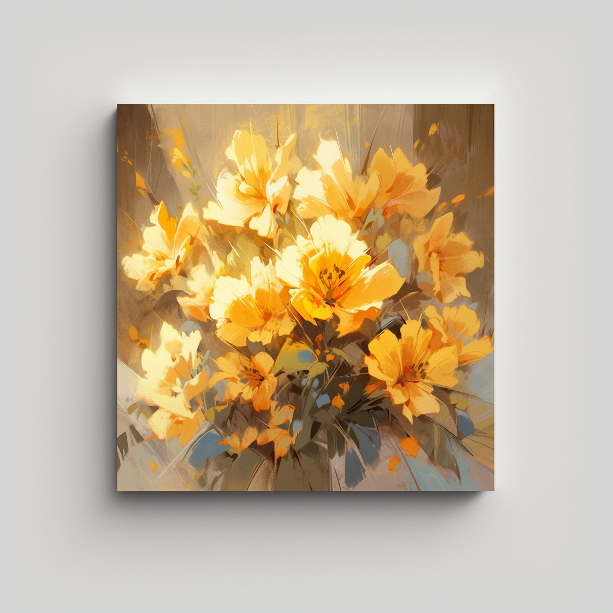 Pintura En Lienzo De Flores En Colores Amarillo Y Dorado Para Decoración - DecoCuadros