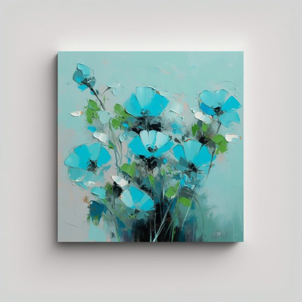 Cuadro De Flores En Colores Cian Para Decoración De Cocina - DecoCuadros