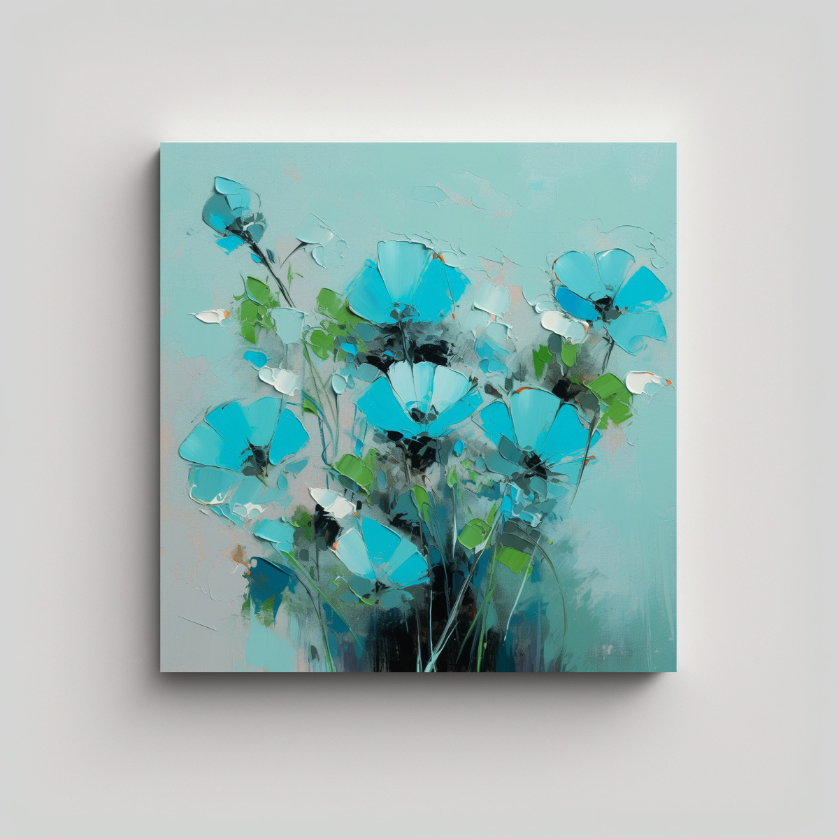 Cuadro De Flores En Colores Cian Para Decoración De Cocina - DecoCuadros